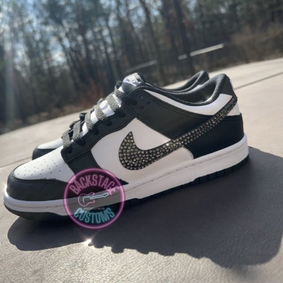 Nike | Shoes | New Custom Authentic Nike Dunk Low Blackwhite Rhinestone ...